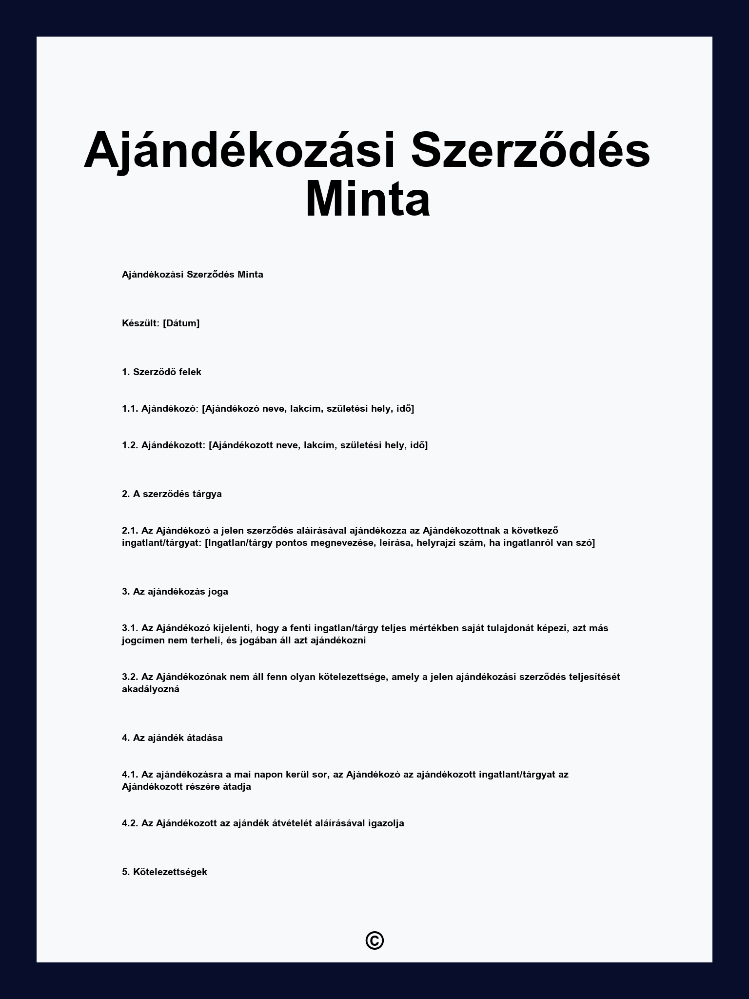 Ajándékozási Szerződés Minta