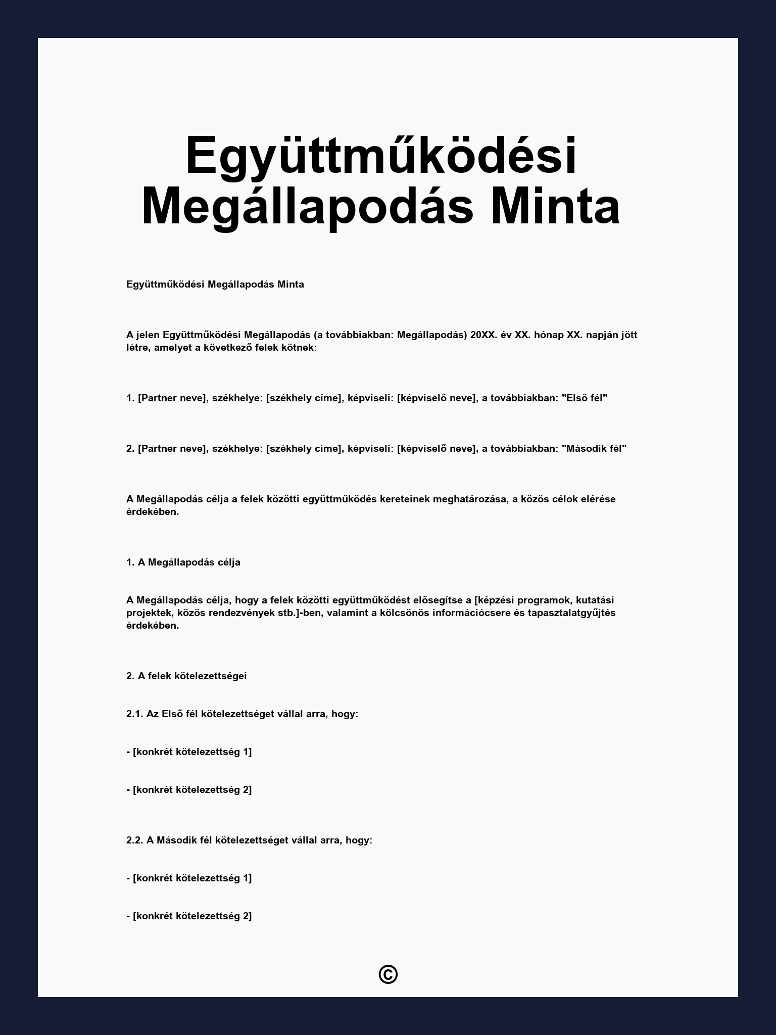 Együttműködési Megállapodás Minta