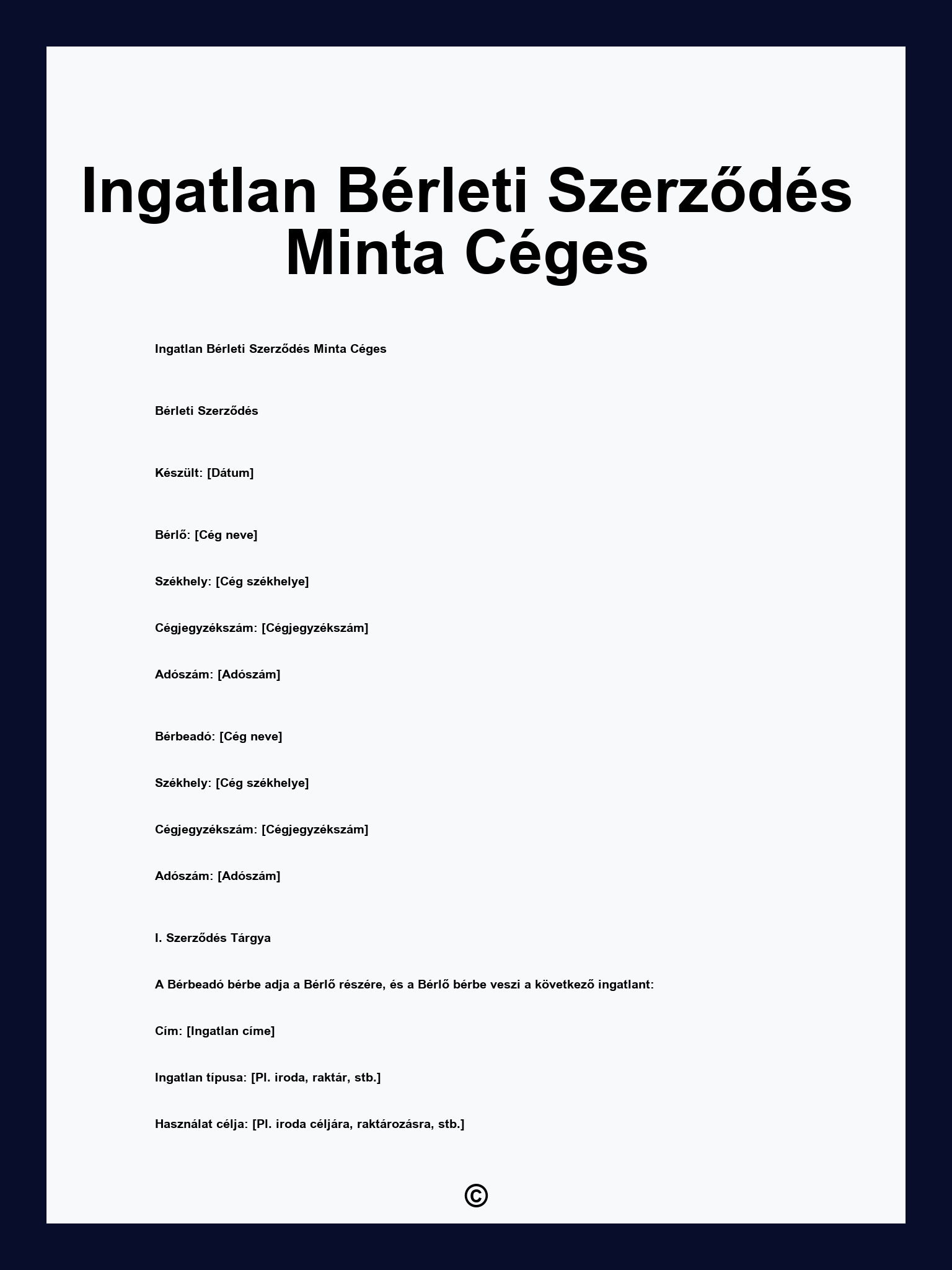 Ingatlan Bérleti Szerződés Minta Céges