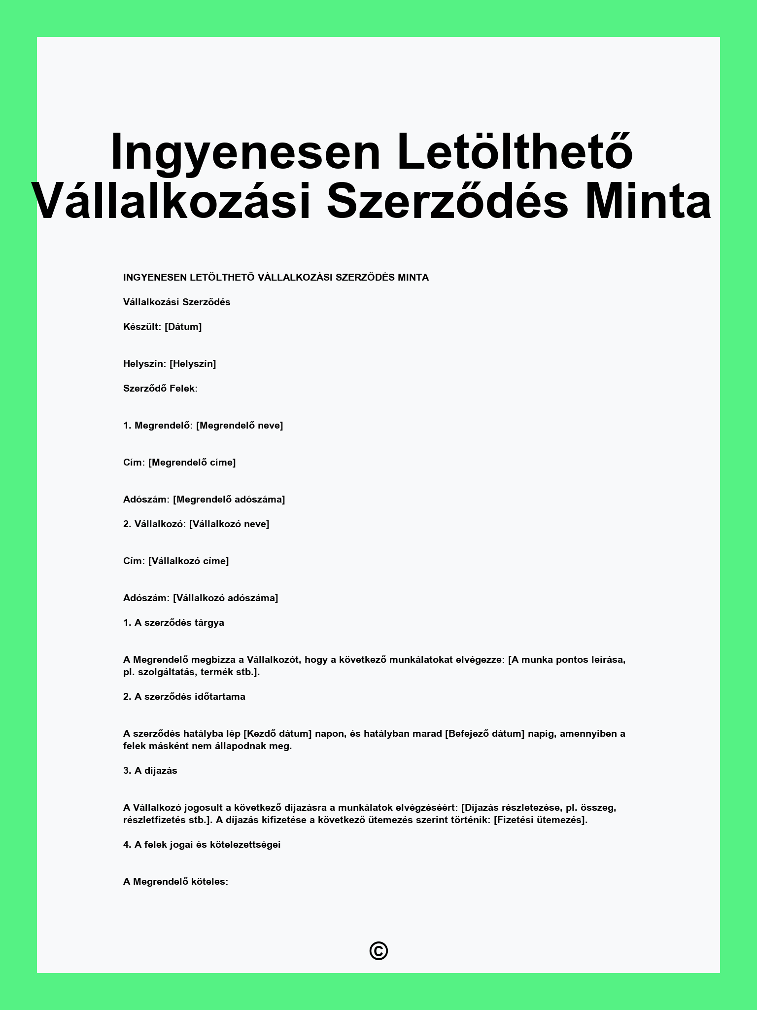 Ingyenesen Letölthető Vállalkozási Szerződés Minta