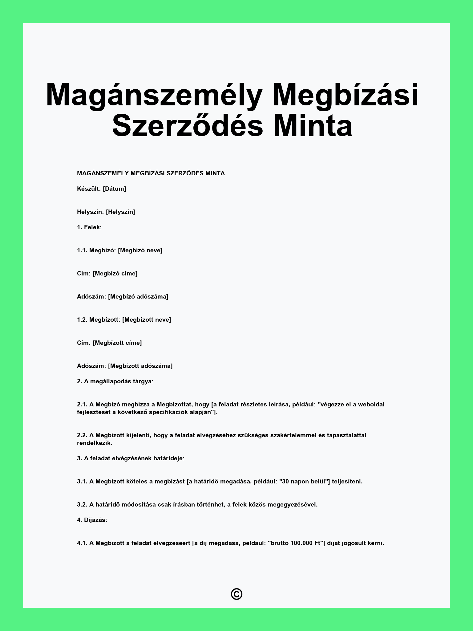 Magánszemély Megbízási Szerződés Minta