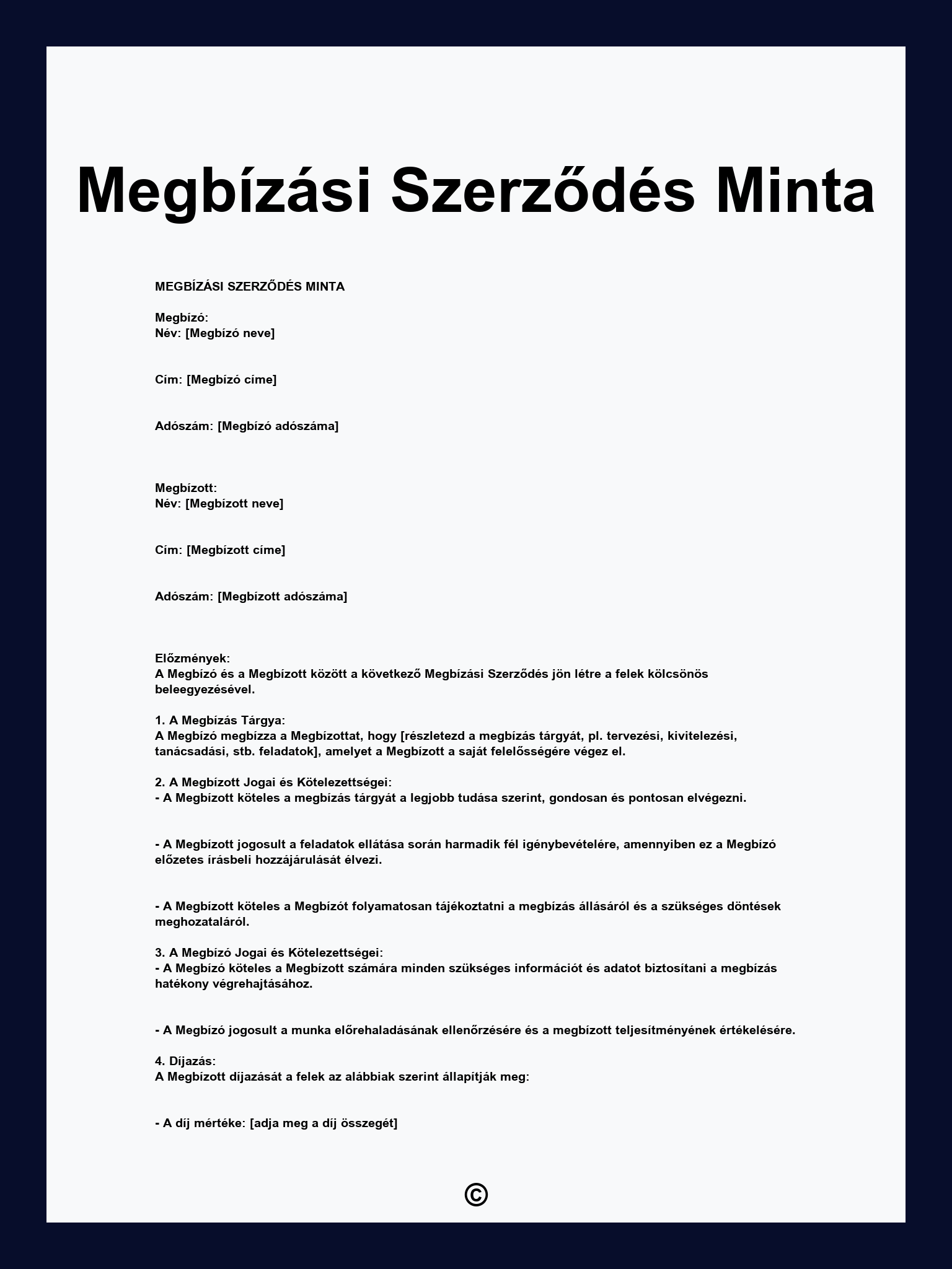 Megbízási Szerződés Minta