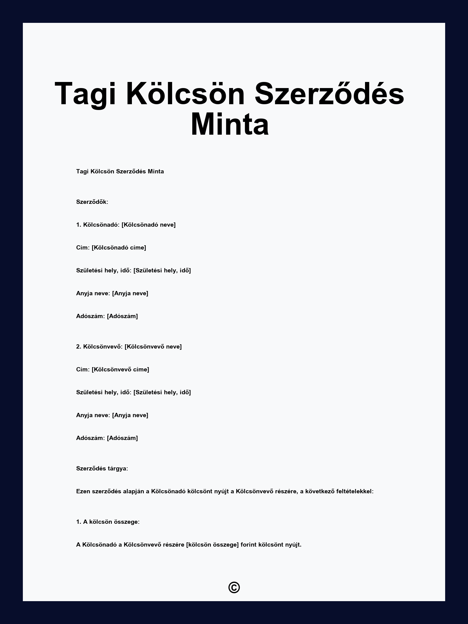 Tagi Kölcsön Szerződés Minta