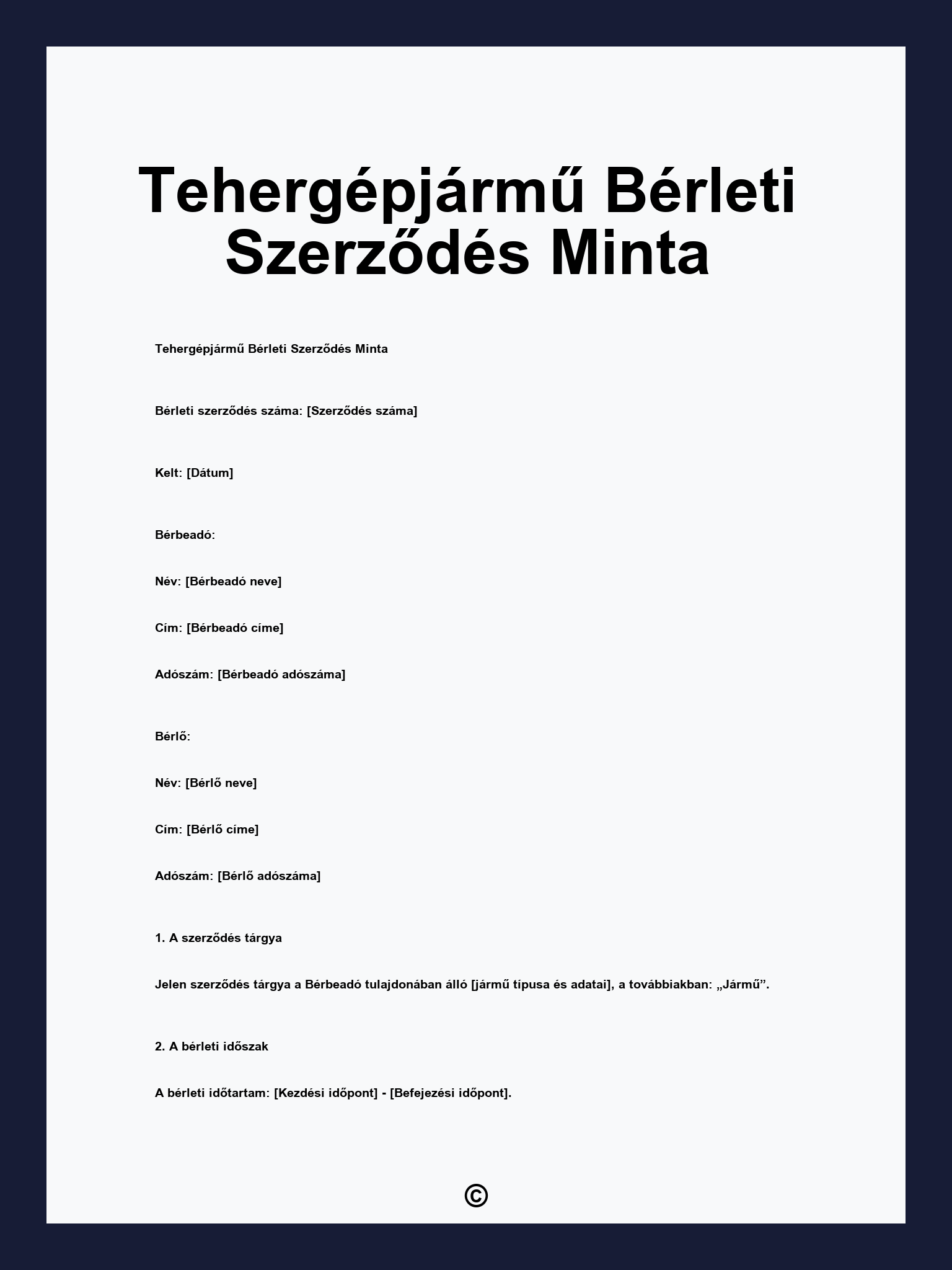 Tehergépjármű Bérleti Szerződés Minta