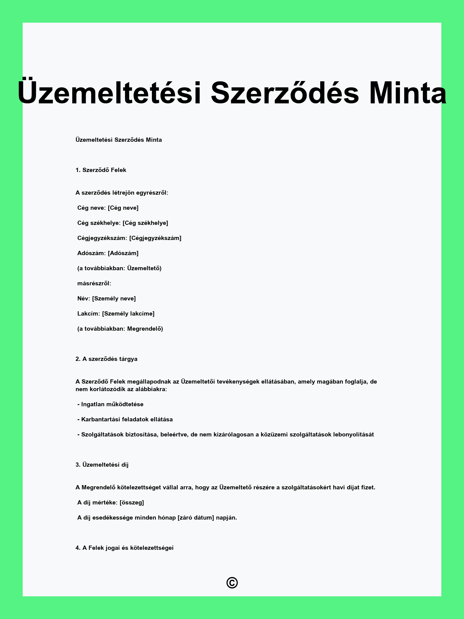 Üzemeltetési Szerződés Minta